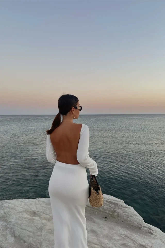 White Backless Skirt Set